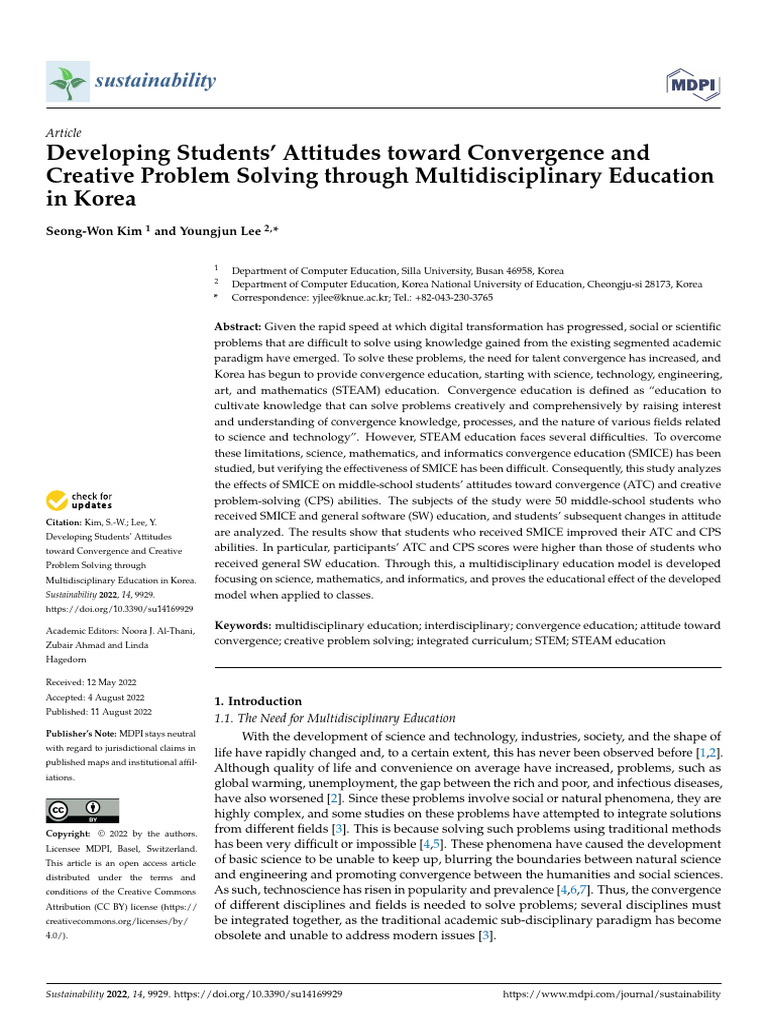 Developing Students’ Attitudes Toward Convergence and Creative Problem Solving Through ...