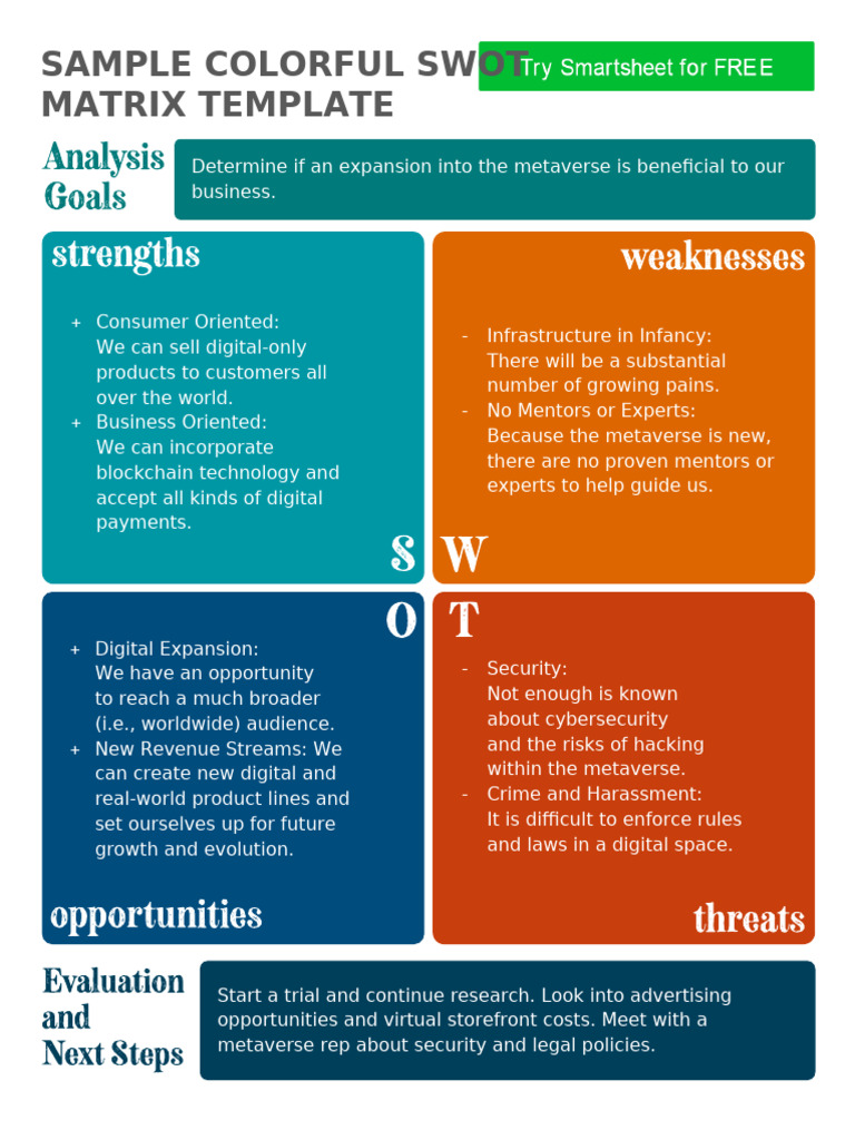 IC Sample Colorful SWOT Matrix 11542 - WORD | PDF