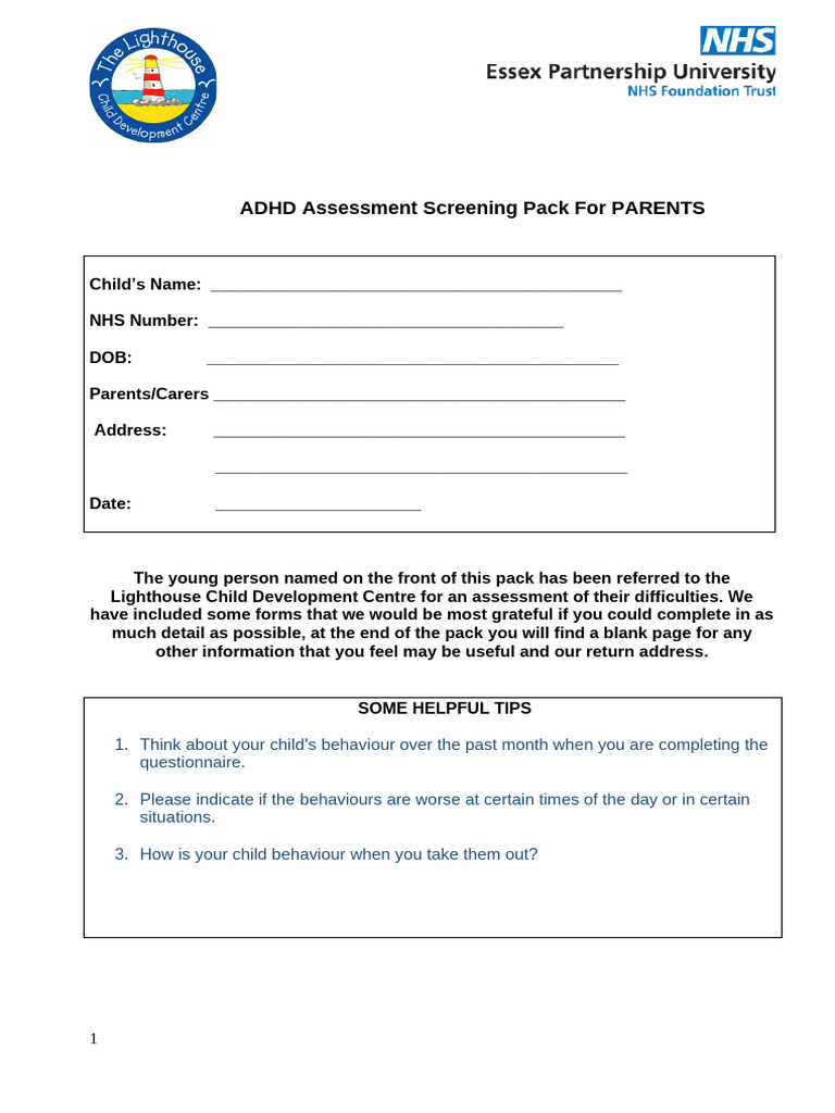 Adhd Snap IV Questionnaire Parent or Carer | PDF