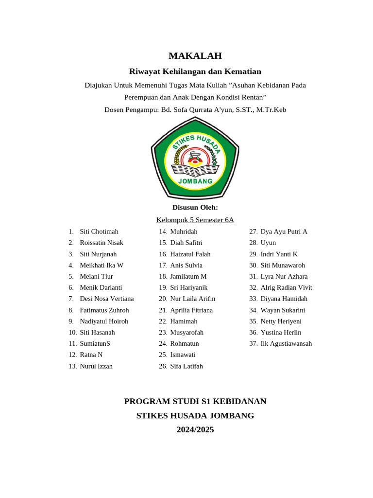 Riwayat Kehilangan Dan Kematian - KLP 5 SMT 6A-1 | PDF