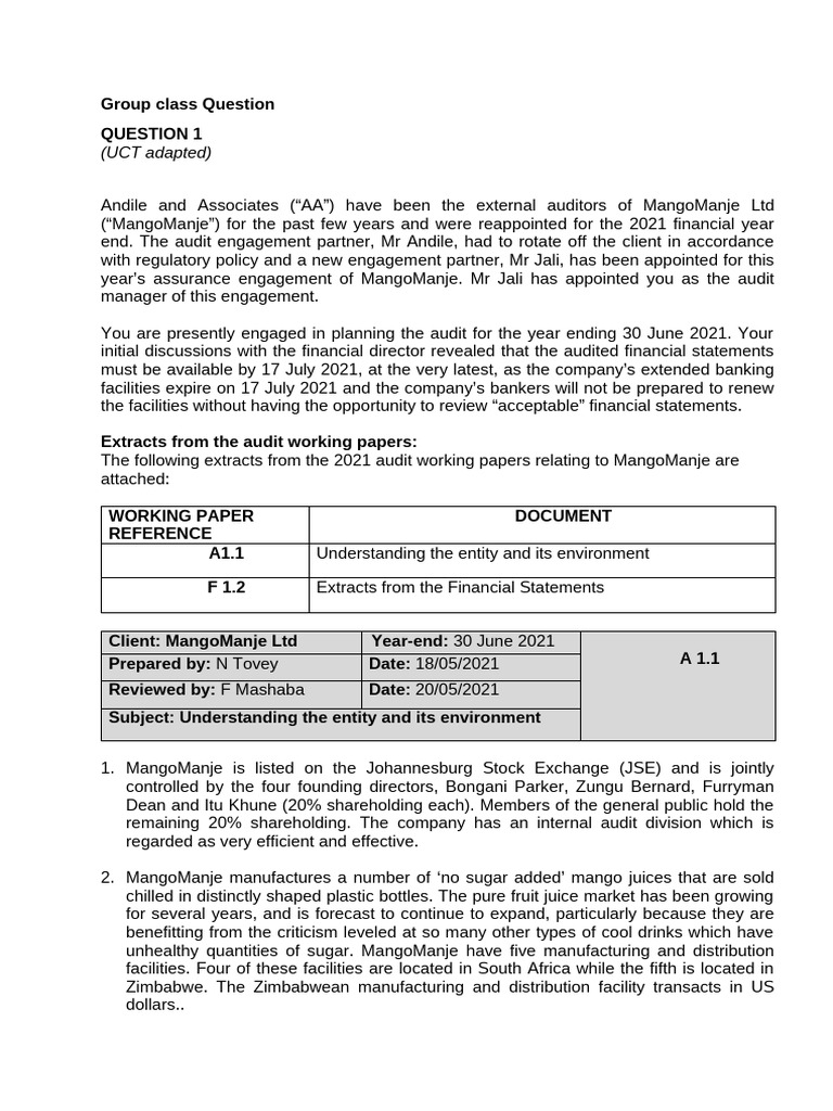 Group Class Question 15 Feb | PDF | Audit | Business
