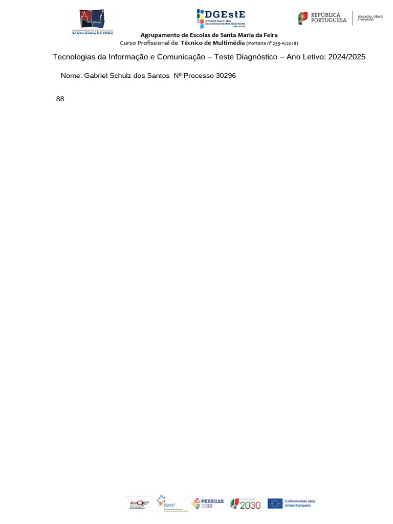 TIC 10ºano - Teste Diagnóstico Mult | PDF