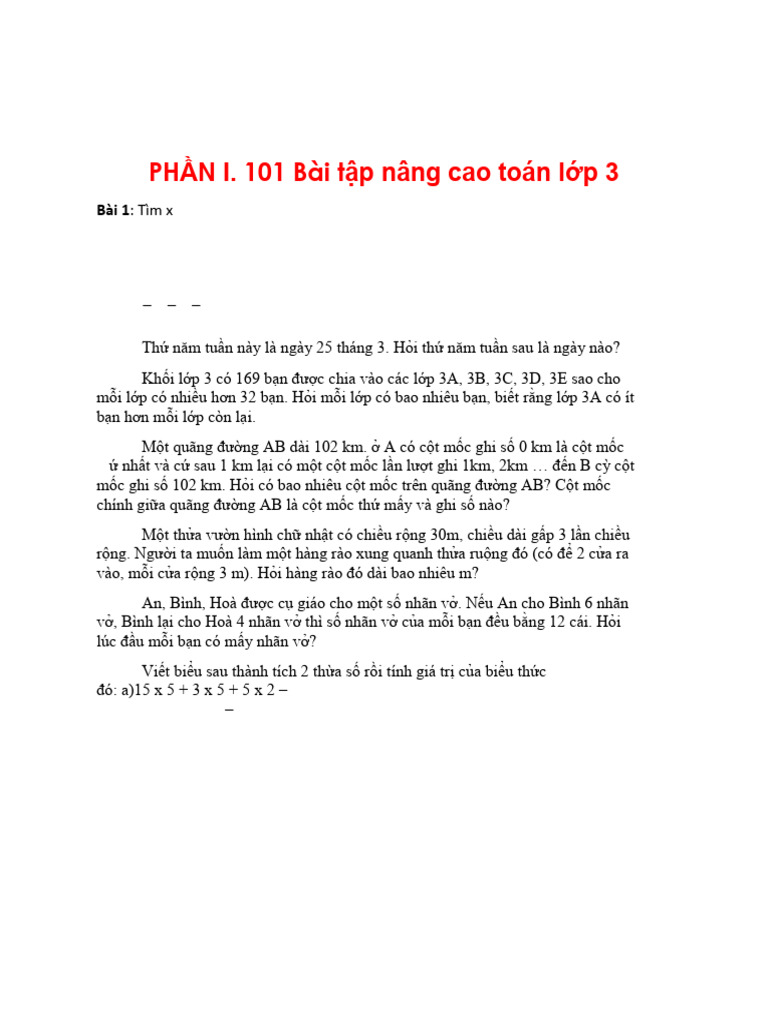 25.6 PHẦN 1 - 101 BÀI TẬP NÂNG CAO TOÁN LỚP 3 | PDF