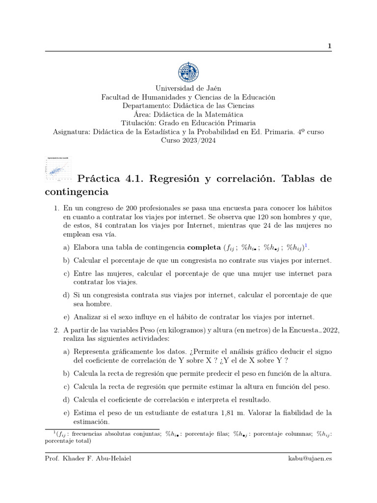 Práctica4.1 - Rgresión y Tablas de Contingencia | PDF