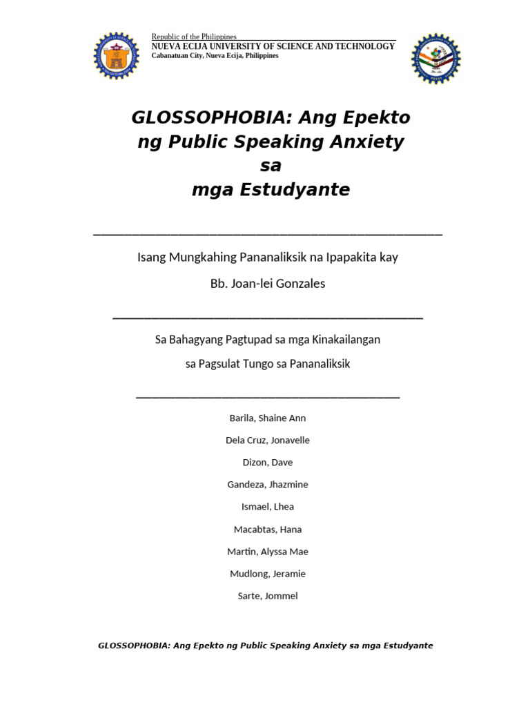 Glossophobia - Ang Epekto NG Public Speaking Anxiety Sa Mga Estudyante ...