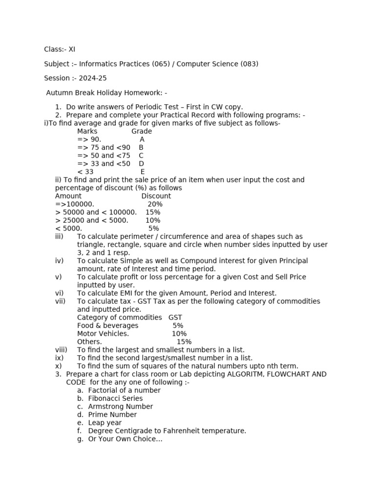 CS IP AUTUMN BREAK HW | PDF