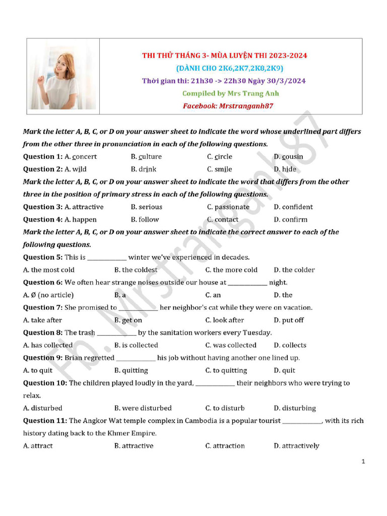 Ä Á THI THá THÃ NG 3 (PHÃ T TRIá N MINH HOáº 2024) MRS TRANG ANH | PDF