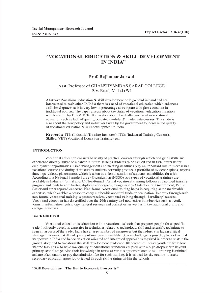 "Vocational Education & Skill Development in India": Asst. Professor of ...