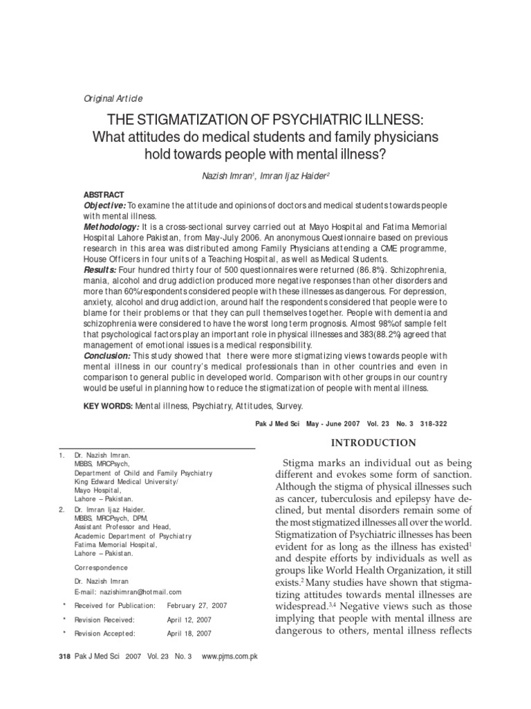 The Stigmatization of Psychiatric Illnes | PDF | Social Stigma | Mental Disorder