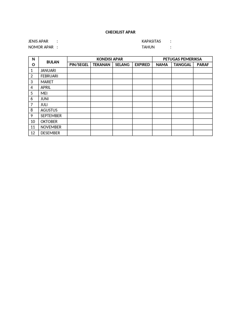 Form Checklist Apar | PDF