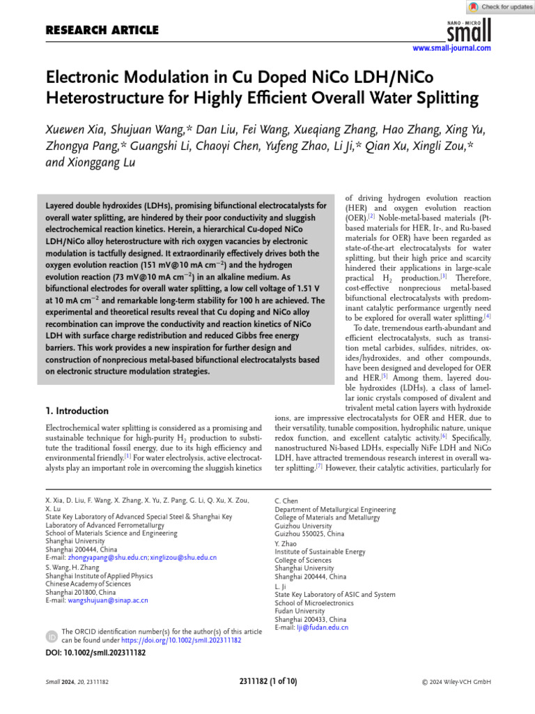 Electronic Modulation in Cu Doped Nico Ldh/Nico Heterostructure For ...