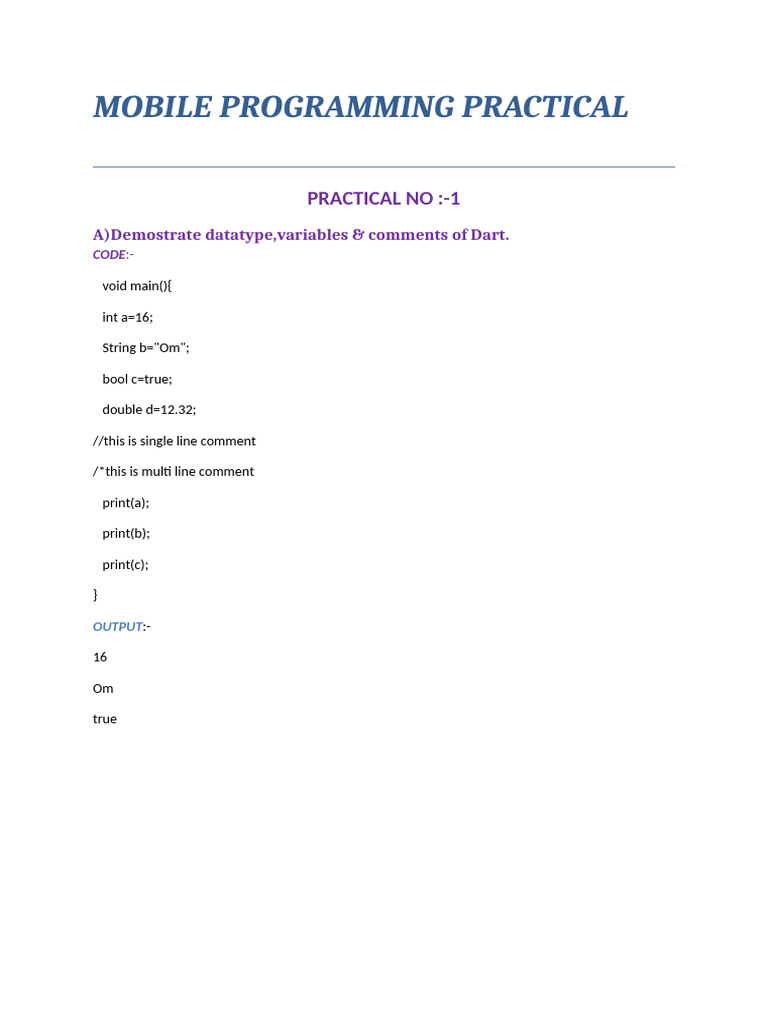MOBILE PROGRAMMING PRACTICAL Om | PDF