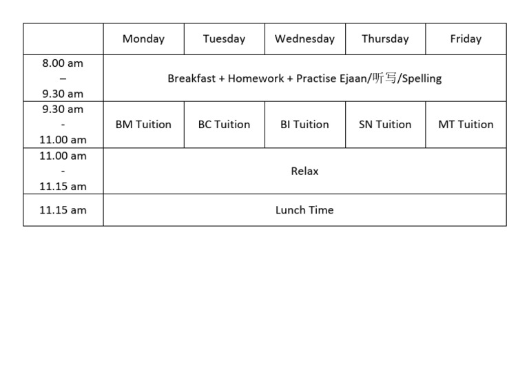 STD 1 Timetable | PDF