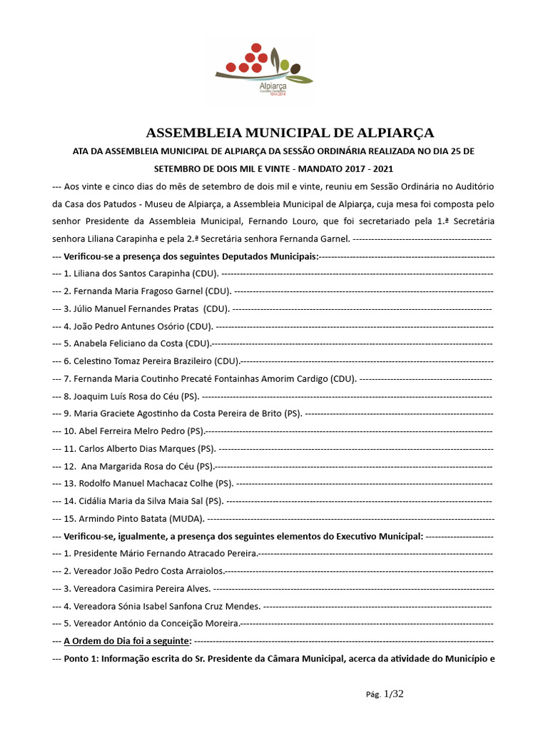 Ata AM 25 de Setembro de 2020 | PDF