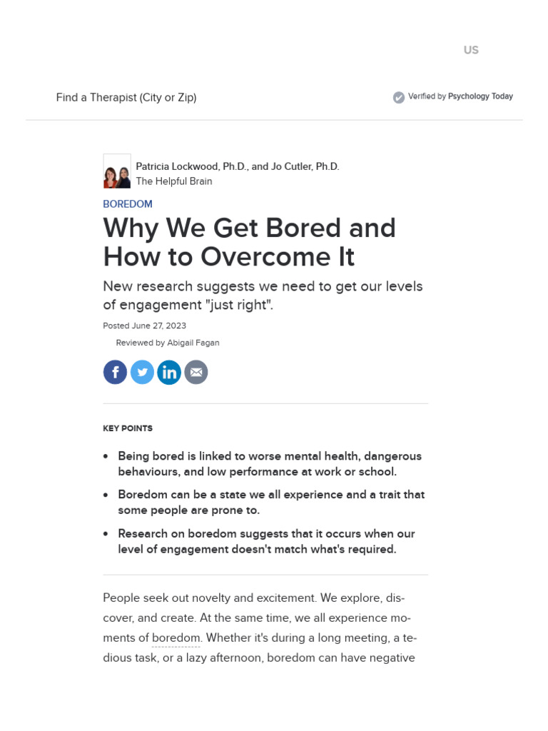 Why We Get Bored and How To Overcome It - Psychology Today | PDF | Narcissism | Attention