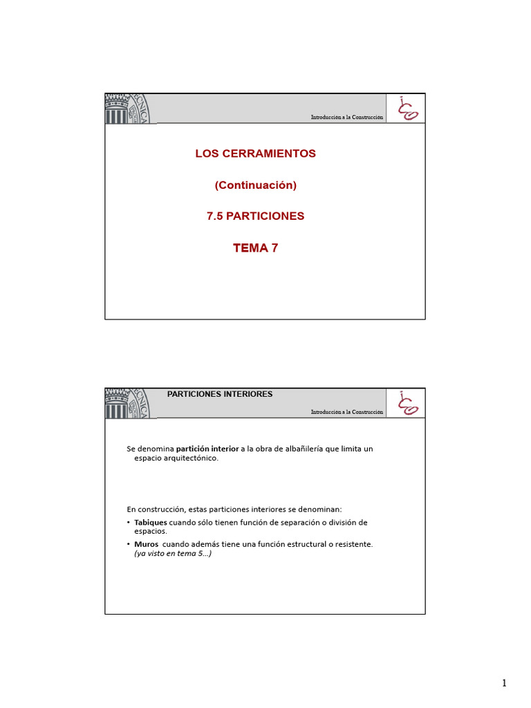 TEMA 07 Cerramientos Particiones | PDF