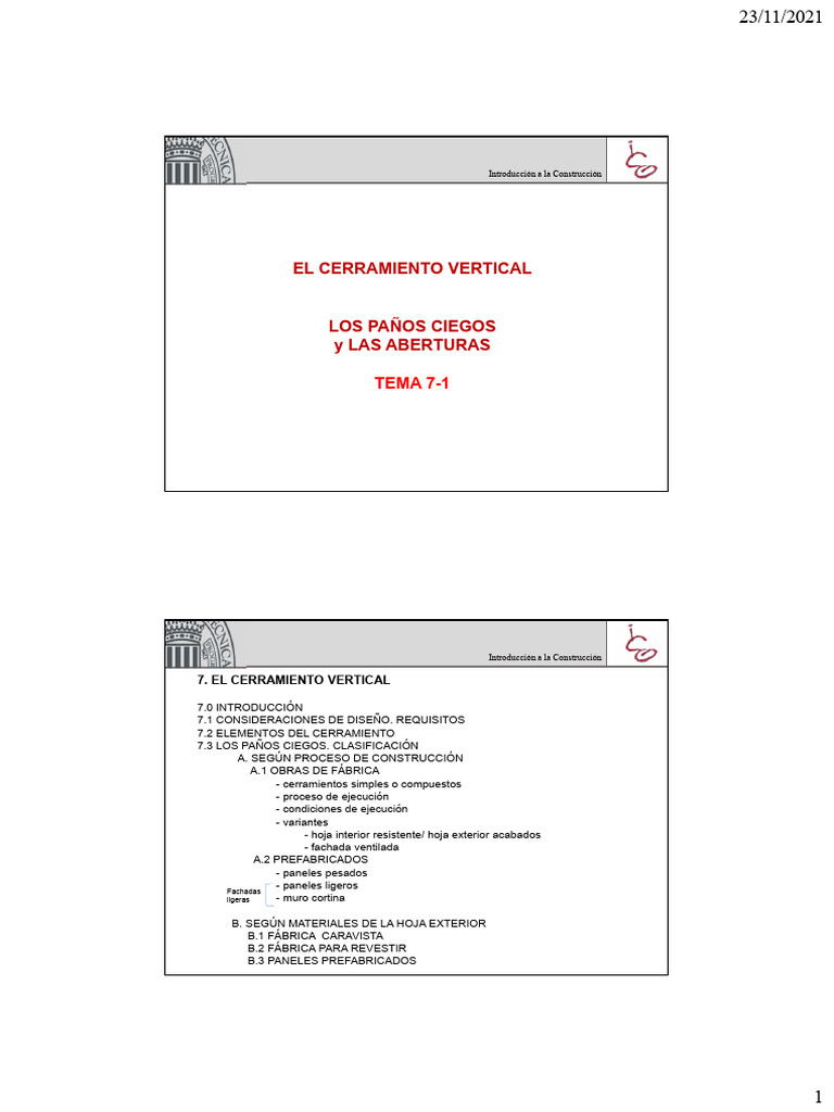 TEMA 07 Cerramientos Paños Ciegos | PDF
