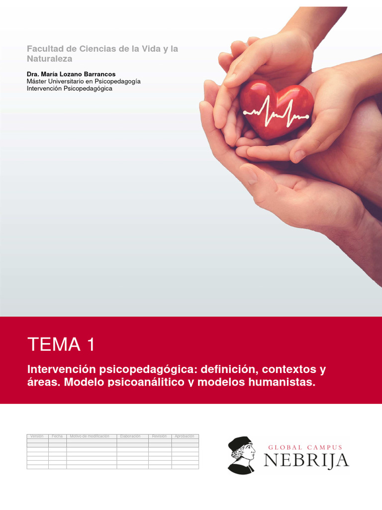 Tema 1. Intervención Psicopedagógica Definición, Contextos y Áreas. Modelo Psicoanálitico y ...