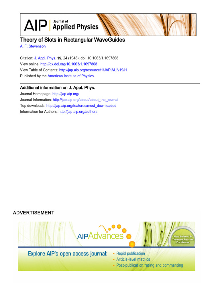 Theory of Slots in Rectangular Wave Guides | PDF