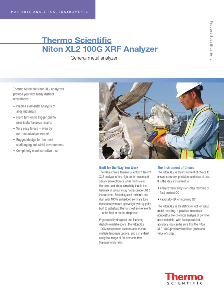 TFS Assets - CAD - Specification Sheets - TS Niton XL2 100G SpecSheet 8 2015 FINAL | PDF