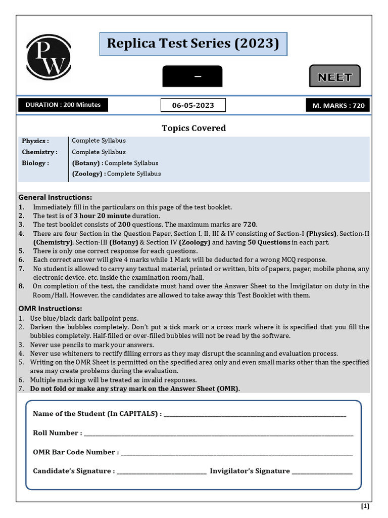 64574d7934ce700018b882f4_##_NEET Replica Test 03 _ Question Paper ...