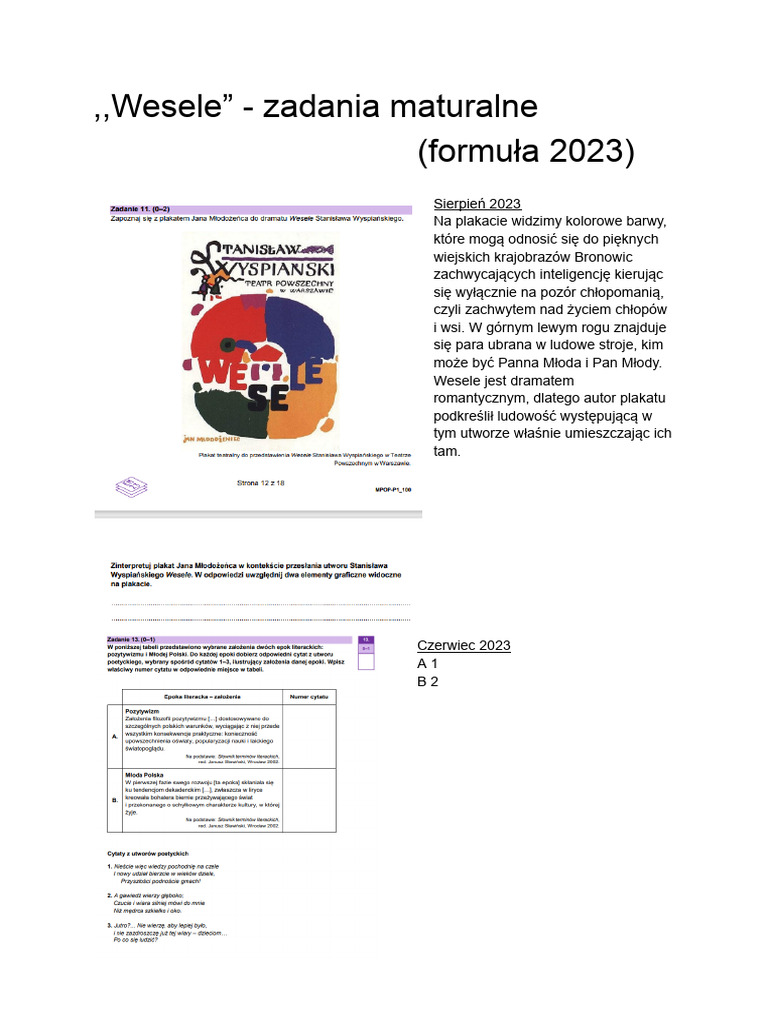 ,,Wesele” - zadania maturalne | PDF