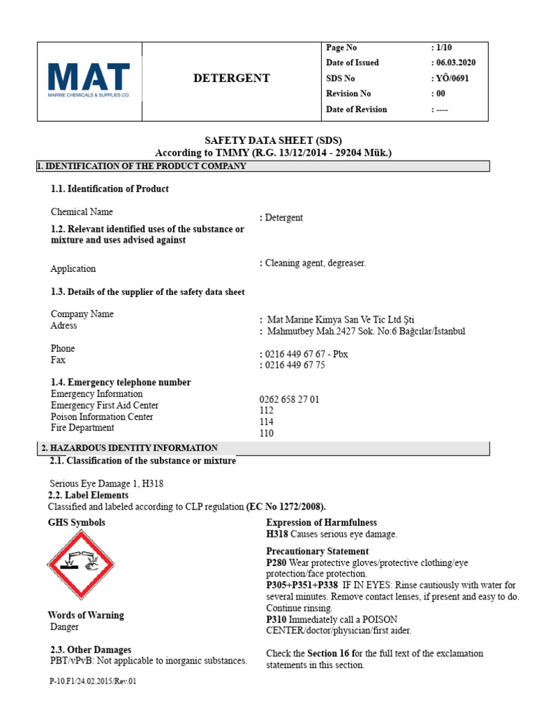 Detergent en Msds | PDF