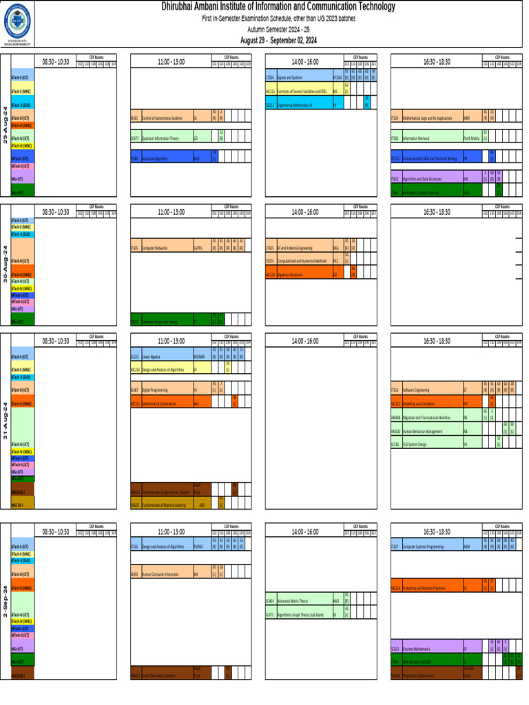 First In-Semester Examination Schedule, Other Than UG 2024 Batches Draft | PDF