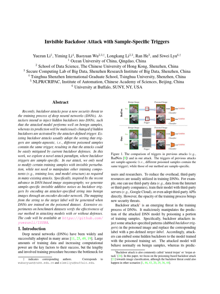 Invisible Backdoor Attack With Sample-Specific Triggers | PDF