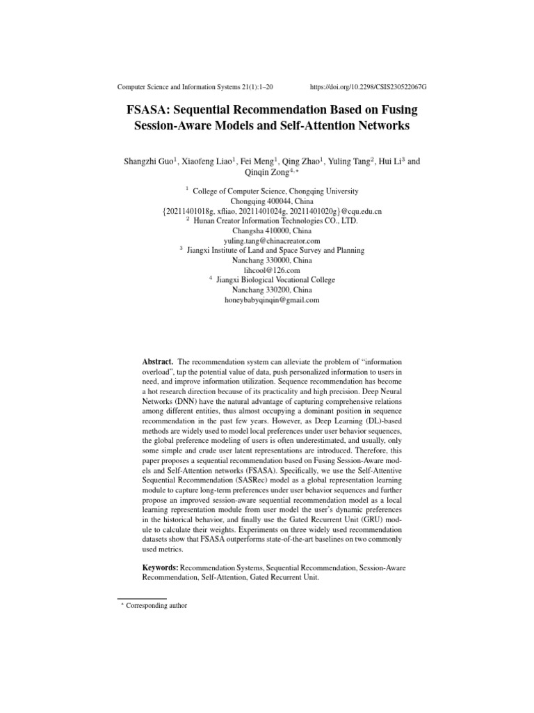 FSASA Sequential Recommendation | PDF