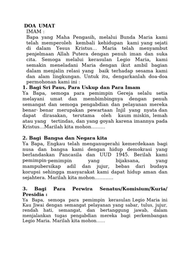 Doa UMat Legio MAria | PDF