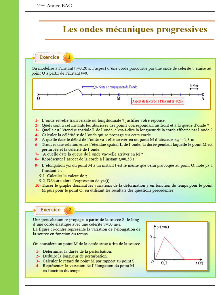 Série D'exercices - Les Ondes Mécaniques Progressives | PDF
