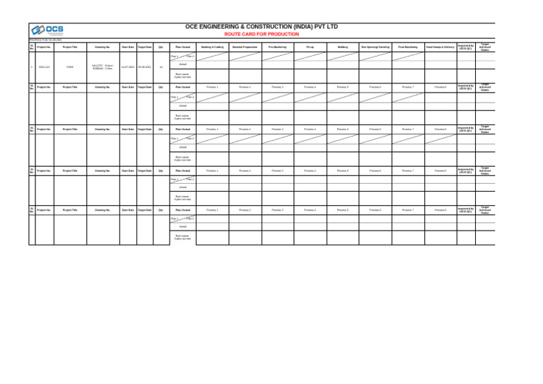 PRD-R-01 - R.01 - Route Card for Production - Planning & Control | PDF