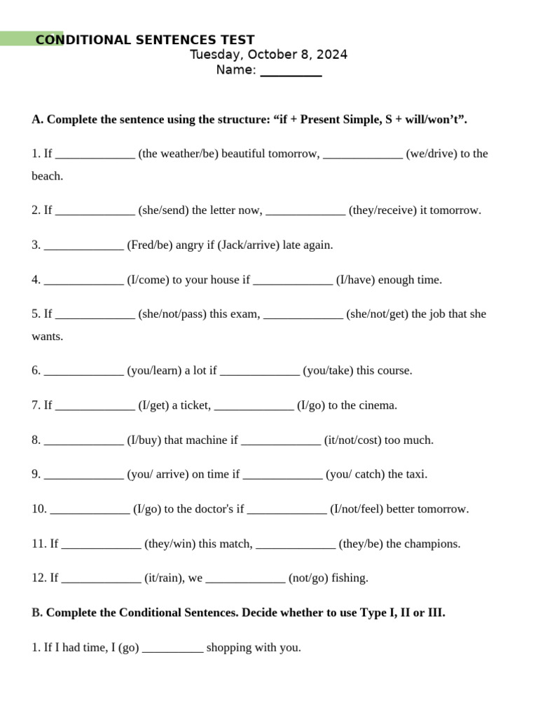 CONDITIONAL SENTENCES. TEST | PDF