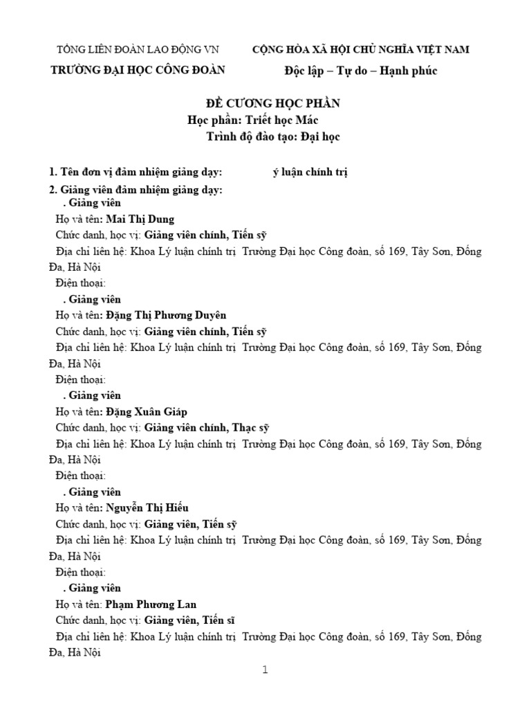 De Cuong Chi Tiet Hoc Phan Triet 2024 | PDF