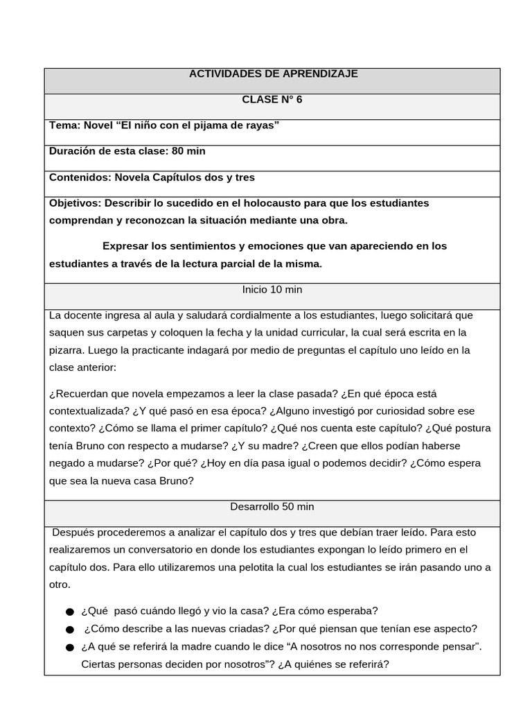 Secuencia didáctica el niño con pijama de rayas | PDF