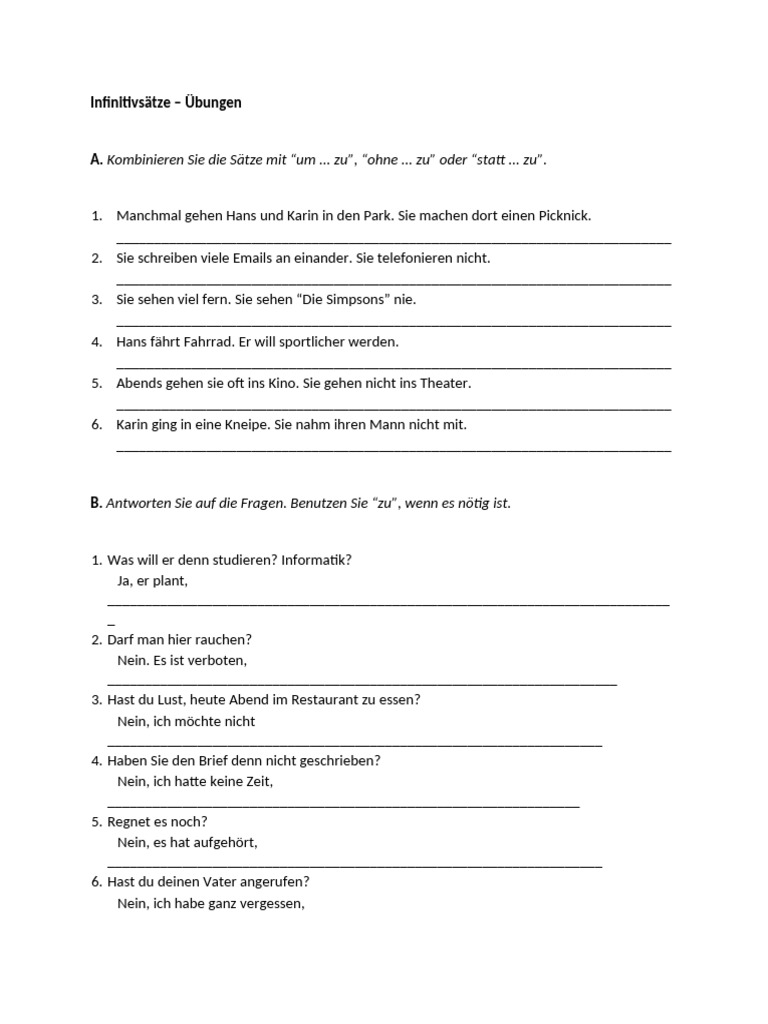 Übungen Infinitivsätze | PDF