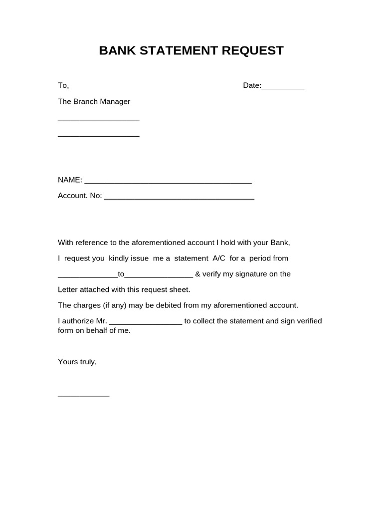 Bank Statement Request | PDF