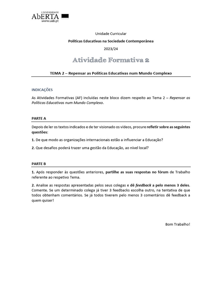 Atividade Formativa 2 - VF | PDF