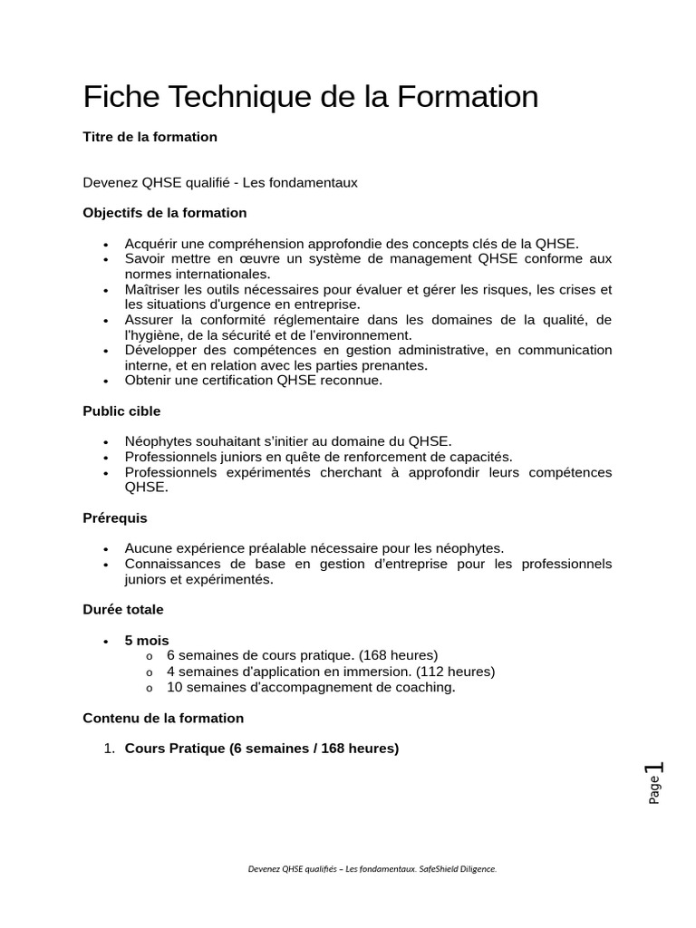 Fiche Technique de La Formation QHSE - 041510 | PDF
