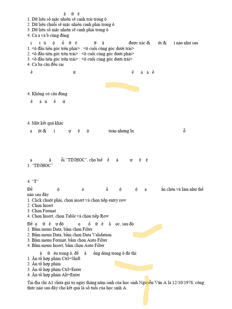 Execl 45 câu hỏi trắc nghiệm - 240729 - 130007 | PDF