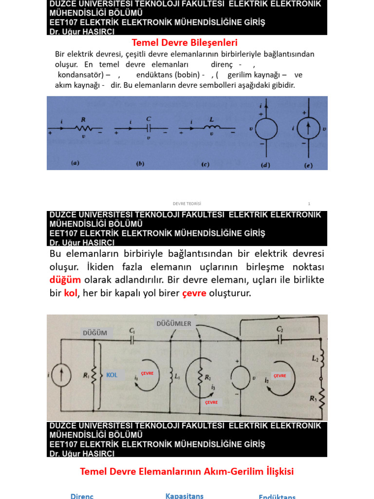 Temel Devre Bileşenleri: A R B Kapasitans C C L D V e I | PDF