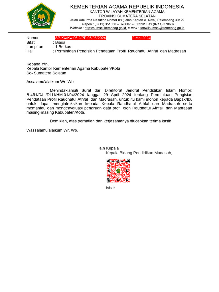 Surat Permintaan Pengisian Pendataan Profil Madrasah | PDF Surat Permintaan Pengisian Pendataan Profil Madrasah | PDF