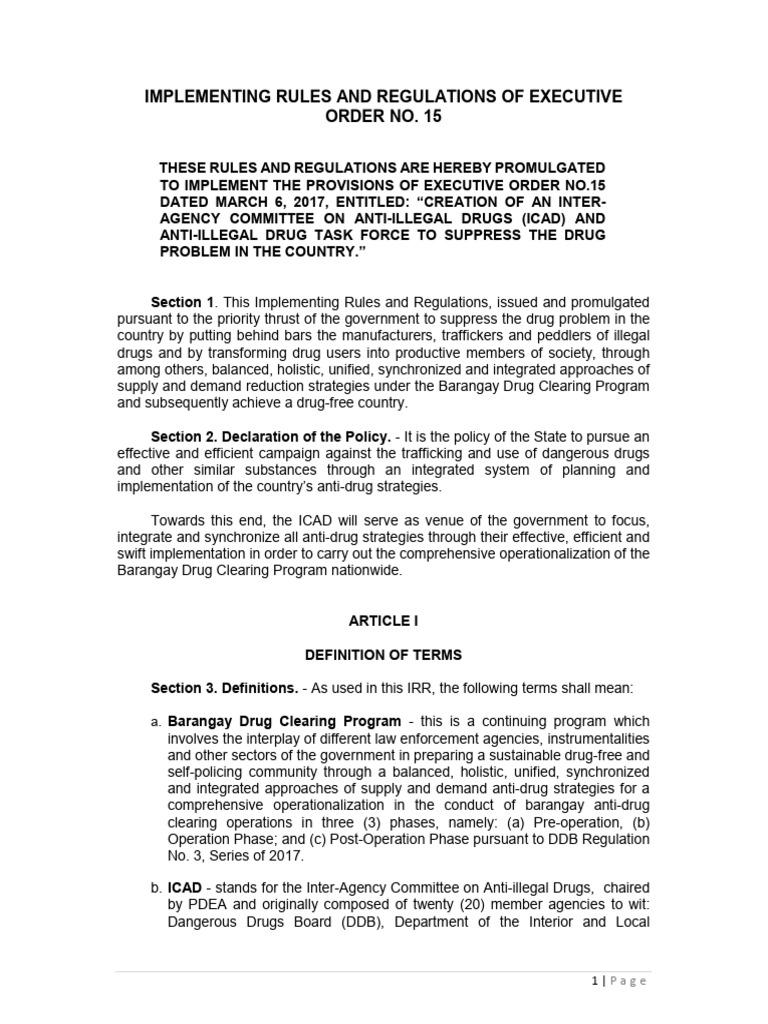 Implementing Rules and Regulation of Executive Oder No. 15 | PDF