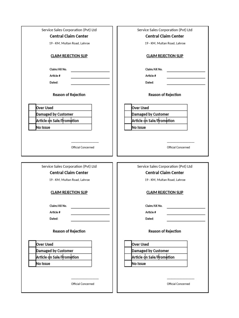 Claims Rejection Slip | PDF