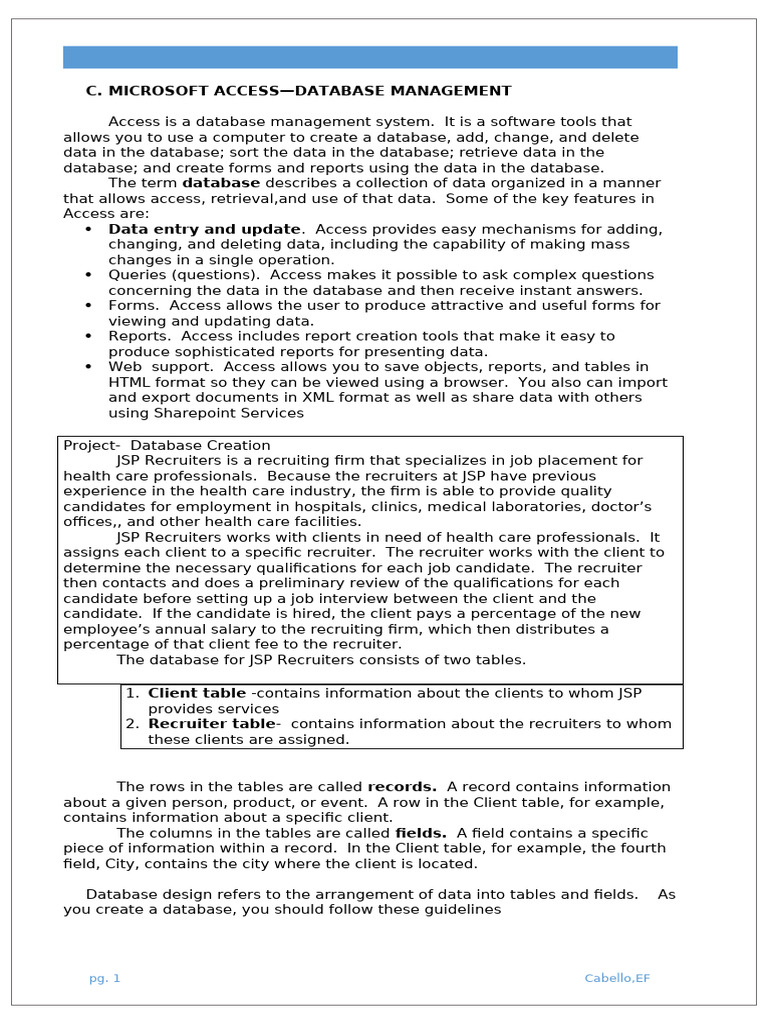 Handout MS Access | PDF