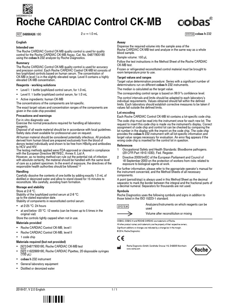 Insert - Roche CARDIAC Control CK-MB.04923596001.V2.En | PDF