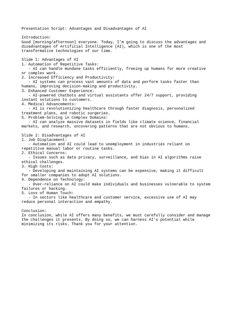 Ai Presentation Script | PDF