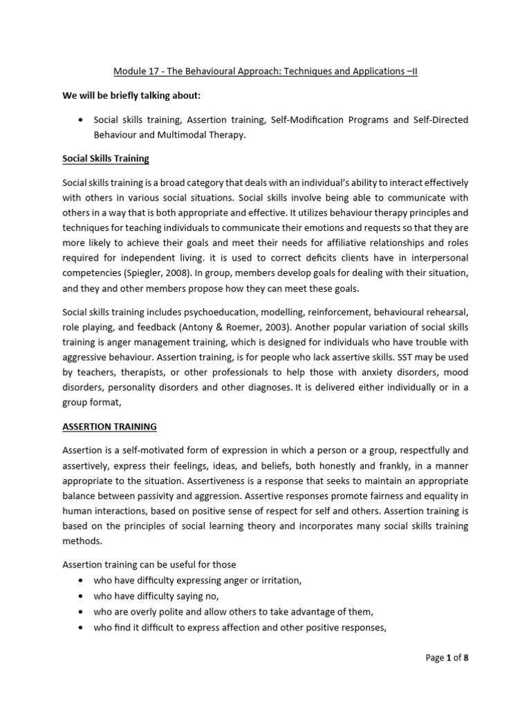 Module 17 - The Behavioural Approach - Techniques and Applications - II | PDF