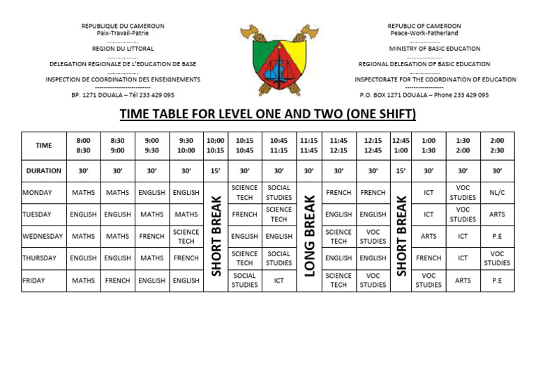 Time Table For Level One and Two | PDF